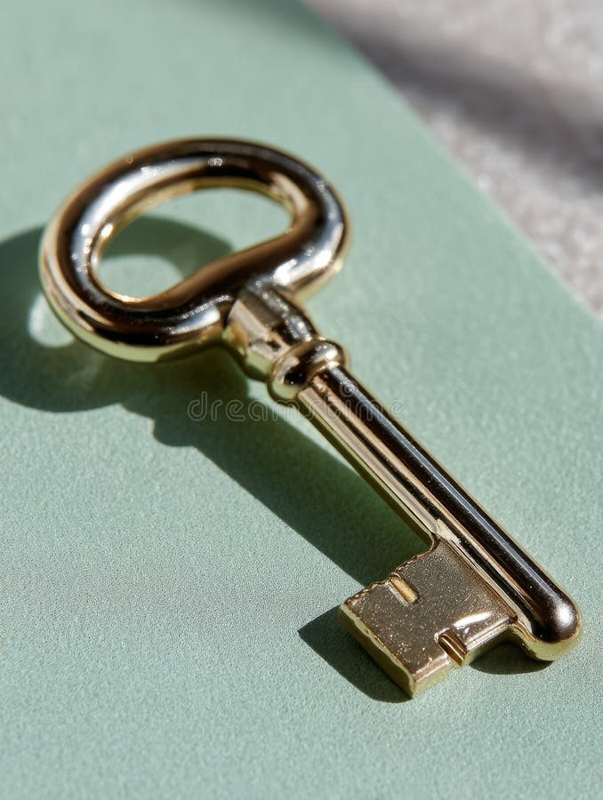 Closeup of a Shiny Gold Key on a Textured Green Surface. Stock Photo ...