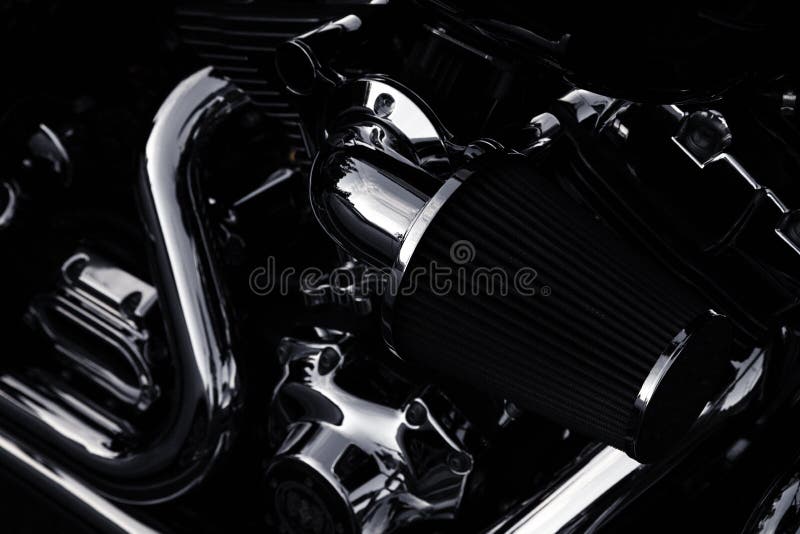 Closeup of the Shiny Motorcycle Engine. Stock Image - Image of ...