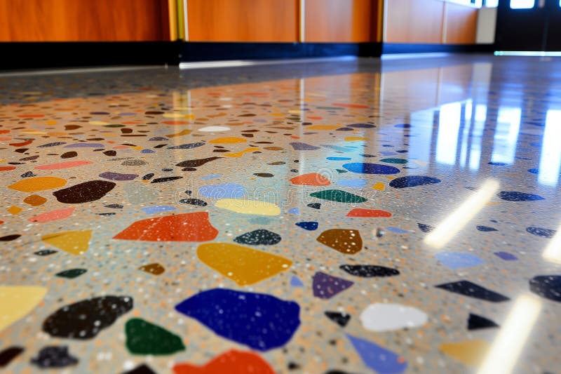 Closeup of Shiny New Terrazzo Floor with Multicolored Chips Stock Image ...