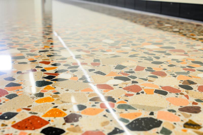 Closeup of Shiny New Terrazzo Floor with Multicolored Chips Stock Photo ...