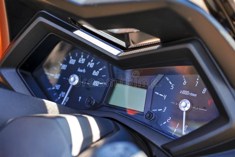 Closeup Shoot of Modern Motorcycle Dashboard Panel with Speed Gauges ...