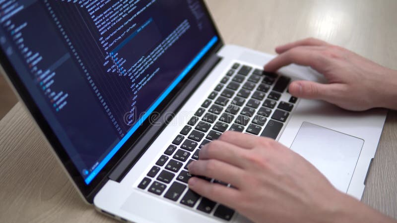 Coding On Screen Man Hands Coding Html Programming On Screen Laptop