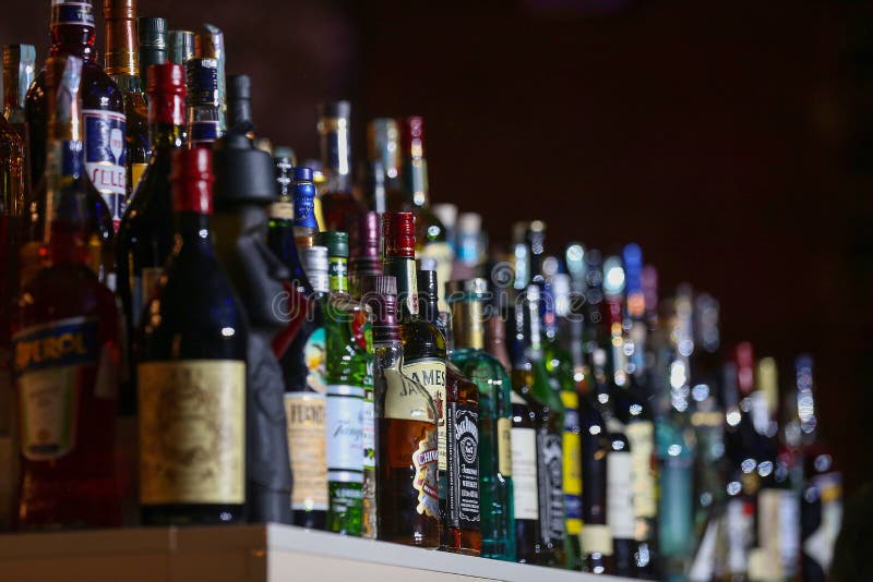 Closeup Shot of Alcoholic Drinks Bottles on the Shelf Editorial Image ...