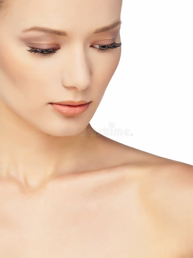 Girl With Perfect Healthy Spotless Skin Natural Makeup Nude Lips