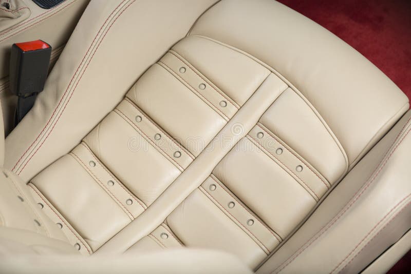 Closeup Shot of the Beige Leather Seat Texture of a Modern Car Stock ...