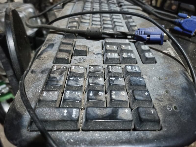 Closeup Shot of a Black Old Computer Keyboard with Its Cables Covered ...