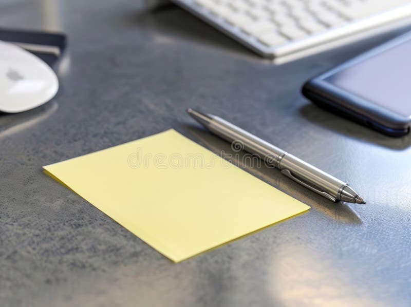 Closeup Shot of Blank Yellow Sticky Note with a Pen on Office Desk ...