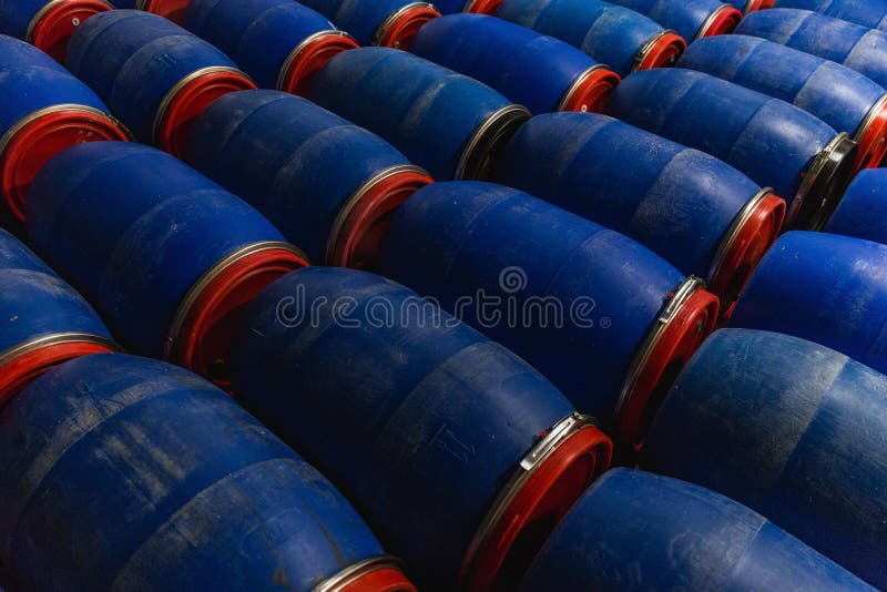 Closeup Shot of Blue Barrels in the Factory Stock Photo - Image of ...