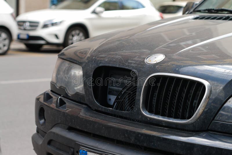 Closeup Shot of a Broken Black Car Front Stock Image - Image of black ...