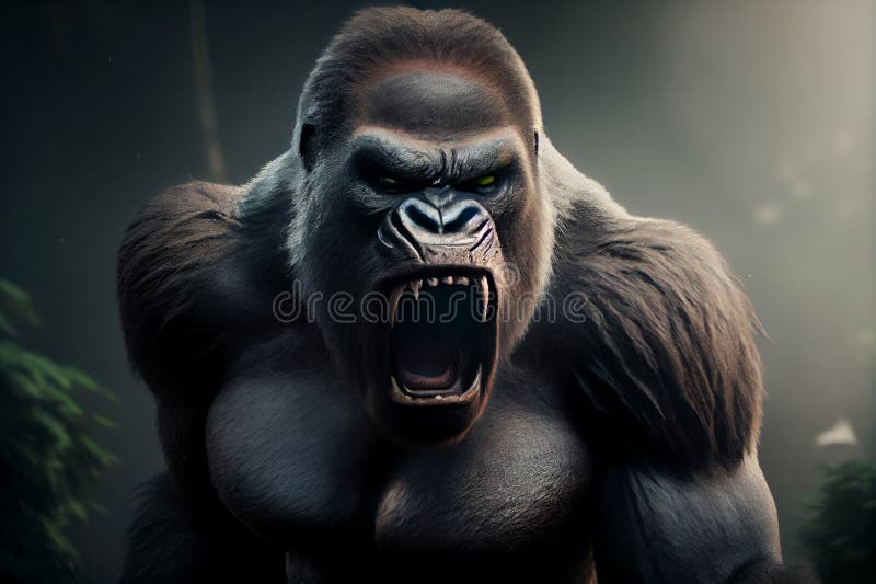 A Closeup Shot of a Brown Gorilla with Angry Scary Expression Stock ...