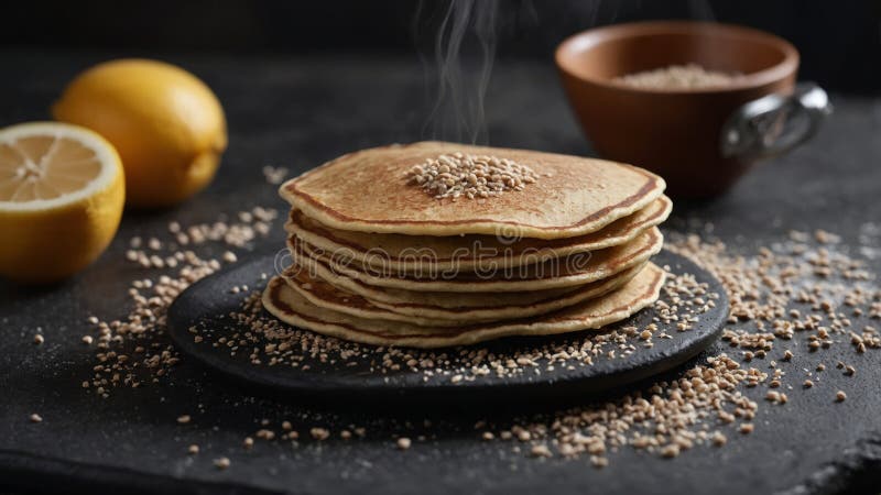 A Closeup Shot of a Buckwheat Flour Pancake Being Flipped on a Griddle ...