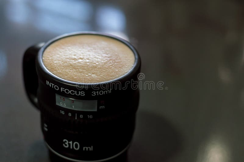 Closeup Shot of a Camera-shaped Cup Filled with Cappuccino Stock Image ...