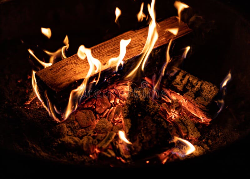 Closeup Shot of a Campfire Burning in the Firepit at Night. Stock Image ...