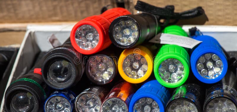 Closeup Shot of Colorful Flashlights Stacked upon Each Other Stock ...