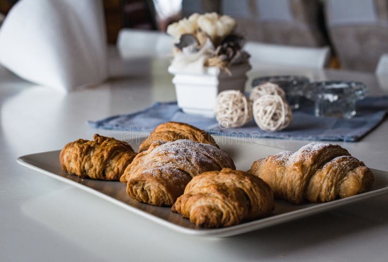 Closeup Shot of Delicious Pastry in a Plate on a White Table Stock ...