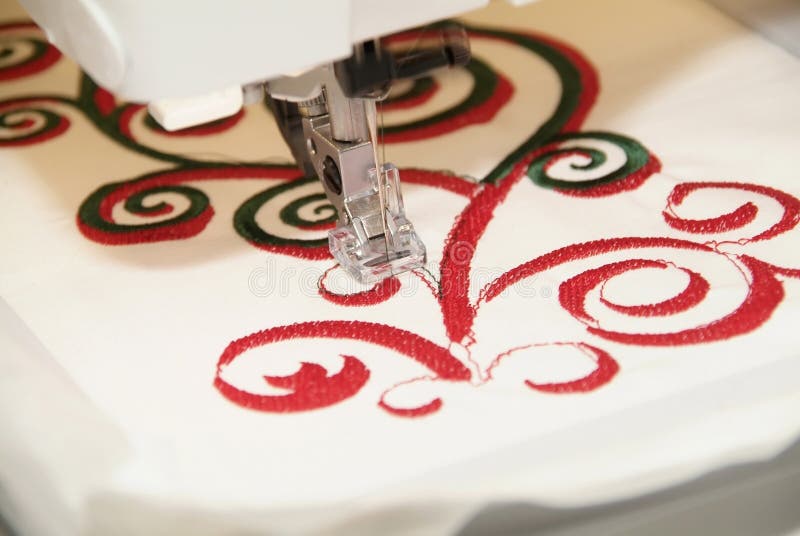 Closeup Shot of an Embroidery Machine Sewing a Pattern on Fabric Stock ...