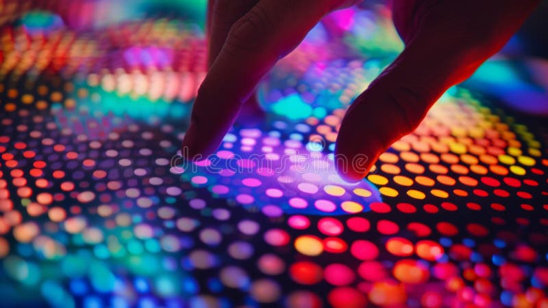 In Closeup Shot a Finger Gently Presses a Colored Dot on the Canvas ...