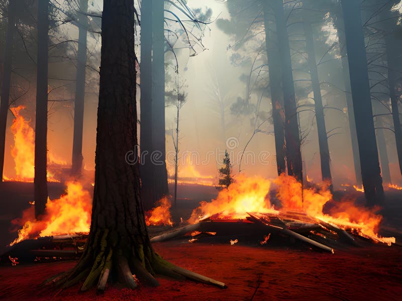 A Closeup Shot of a Forest Burning in the Middle of Trees and Grass, Ai ...