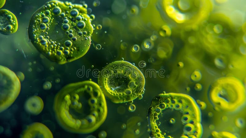 A Closeup Shot of Green Microalgae Cells on a Microscope Slide ...