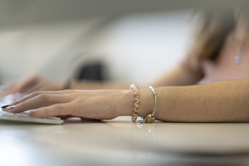 Closeup Shot of a Hand and Arm on Keyboard Stock Photo - Image of ...