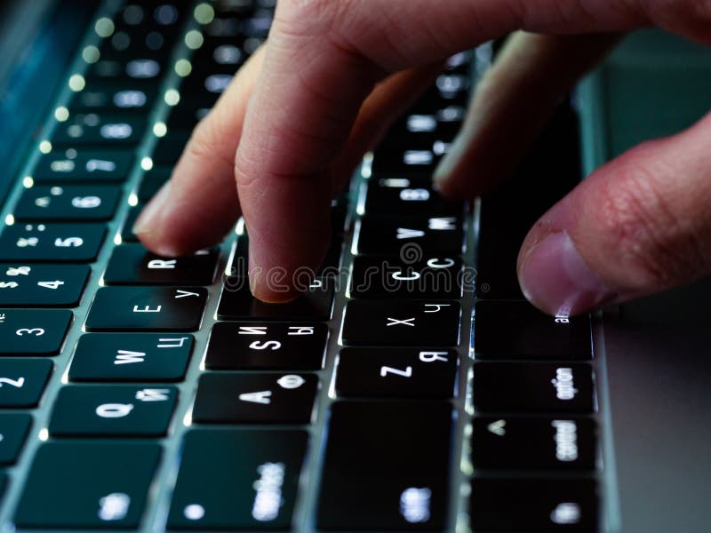 Closeup Shot of Hand on Keyboard with Backlit, Side View Stock Image ...