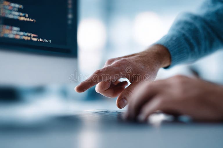 Closeup Shot of Hands Coding on a Computer. Finger Pointing, Typing ...
