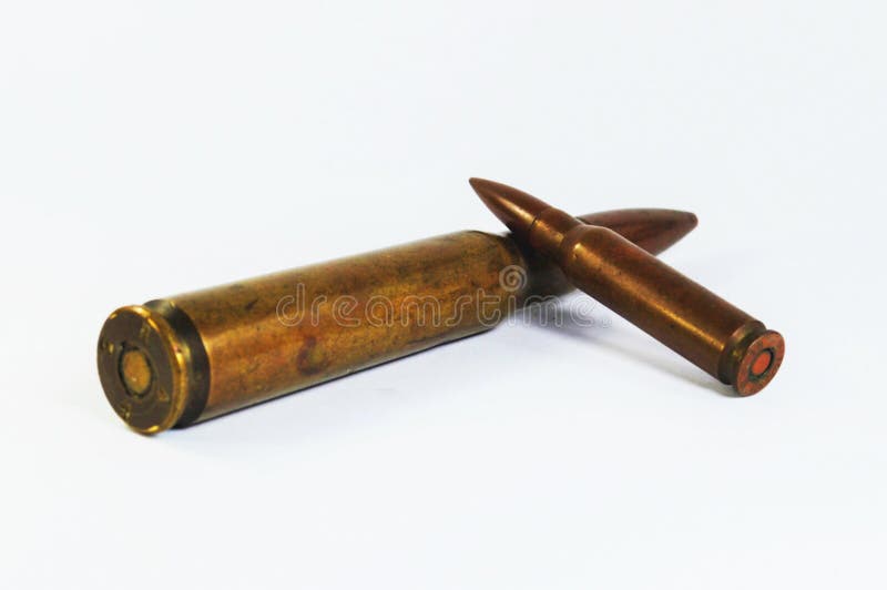 Closeup Shot of Large-caliber Sniper Rifle Bullets on a White ...