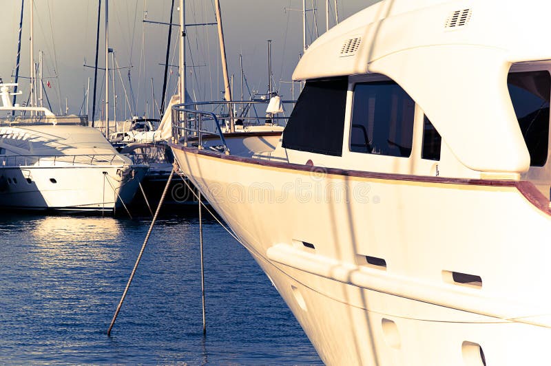 Closeup Shot of Large White Boats Floating on Water at a Harbor Stock ...
