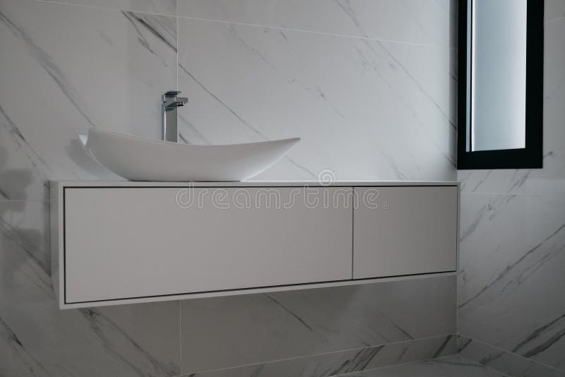 Closeup Shot of a Lavatory on Spacious Modern Bathroom Interior Stock ...