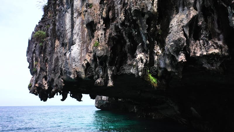 Closeup Shot of a Limestone Rock in the Middle of the Ocean in Koh Phi ...