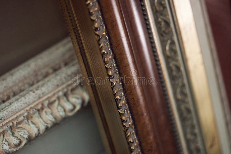Closeup Shot of a Lot of Different Wooden Photo Frames Stock Image ...