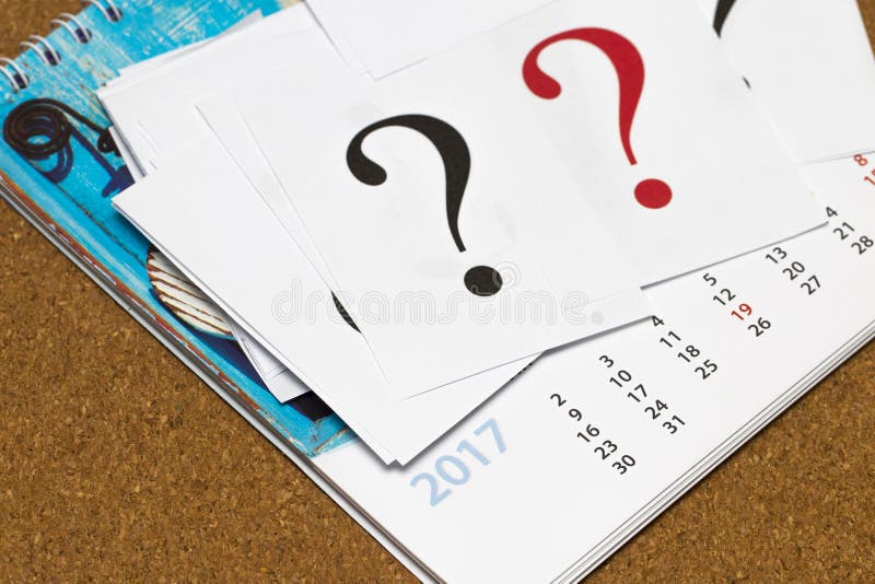 Closeup Shot of a Lot of Paper with Question Mark. Calendar Stock Photo ...
