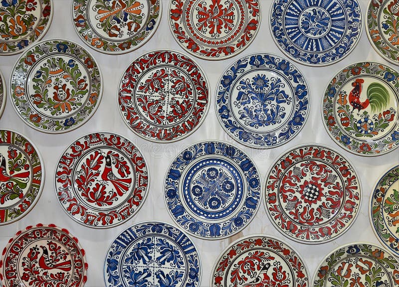 Closeup Shot of Many Traditional Plates from Romania Stock Photo ...
