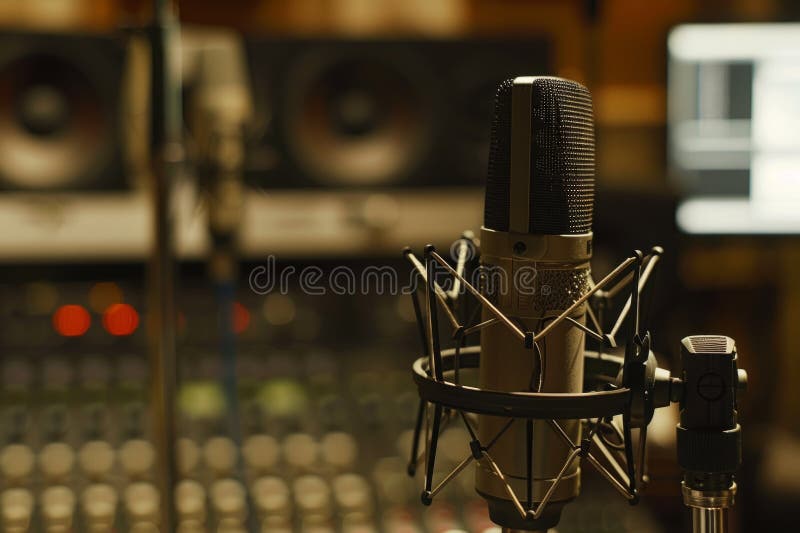 A Closeup Shot of a Microphone Set Up in a Recording Studio with a ...