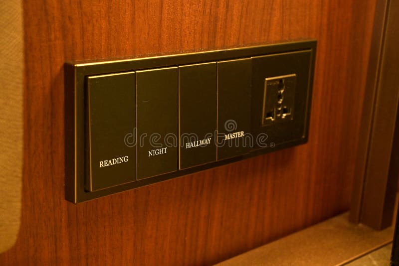Modern Black Light Switch on Wooden Wall, Interior, Style Stock Photo ...