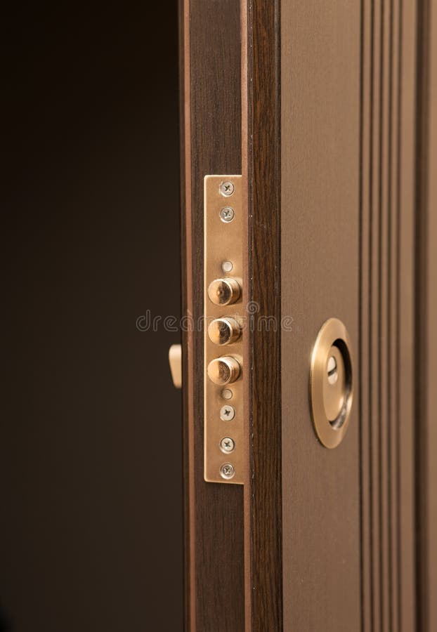 Closeup Shot of Modern Door Lock with a Key. Empty Space Stock Photo ...