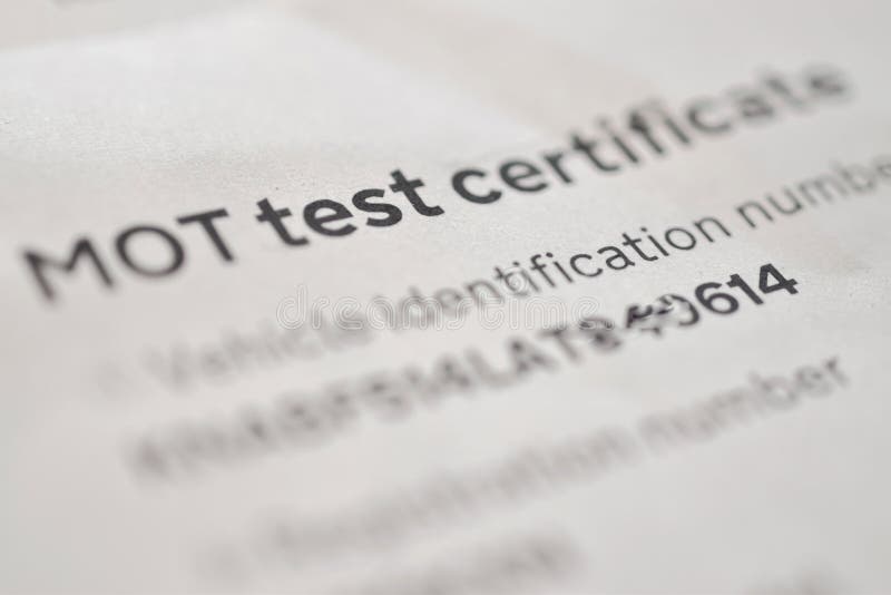 Closeup Shot of a Mot Test Certificate Stock Image - Image of editorial ...
