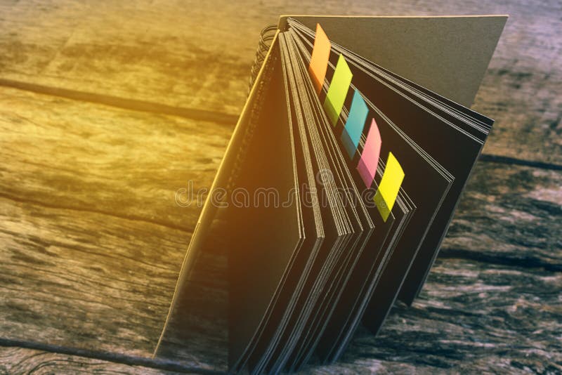 Closeup Shot of Notebook with Color Note Tab. Notebook with Colo Stock ...