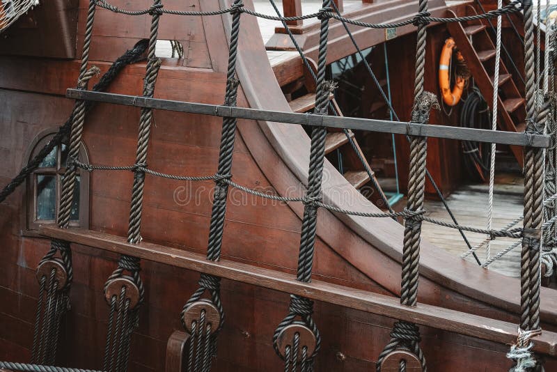 Rigging and Details of Marine Equipment of Sailboat Closeup - Ropes ...