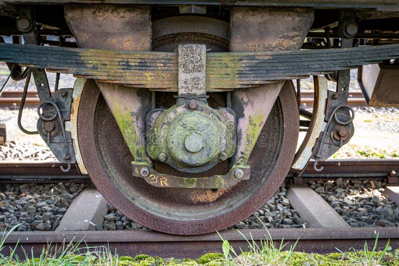 Closeup Shot of an Old Train Wheel on the Rail Track. Stock Image ...
