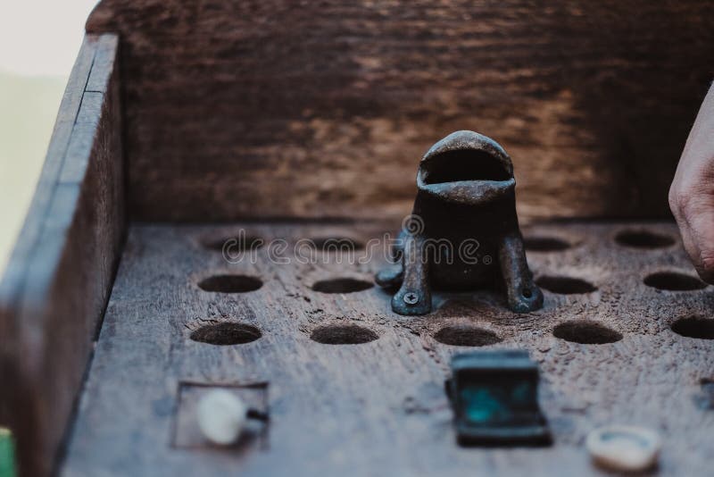 Closeup Shot Old Wooden Toad Hole Table Game Stock Photos - Free ...