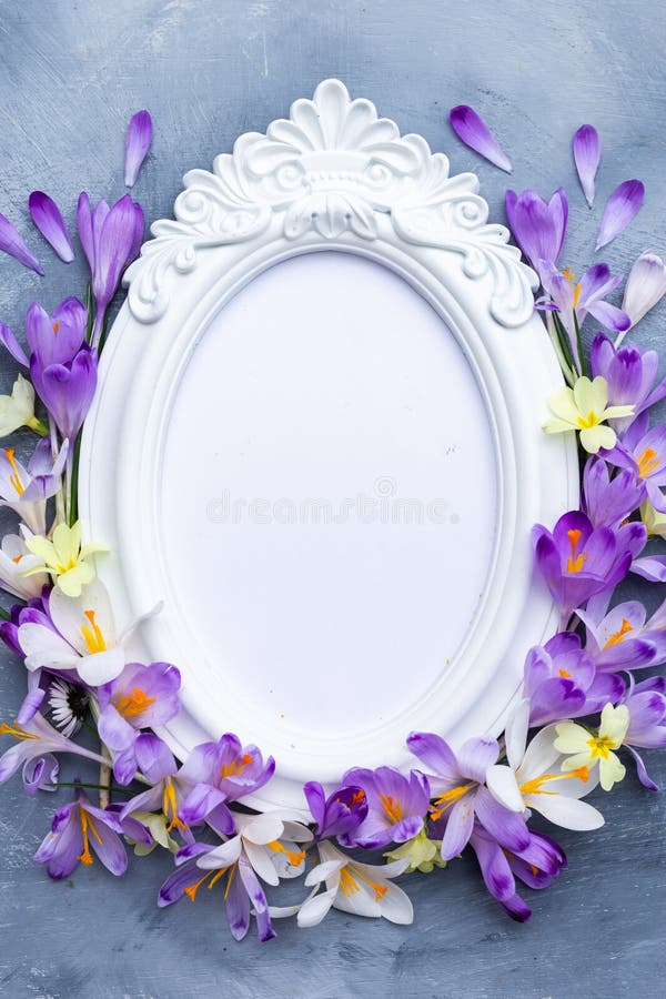 Closeup Shot of an Ornate White Frame with Purple and White Spring ...