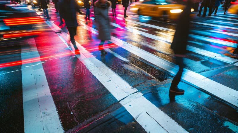 A Closeup Shot of Pedestrians Crossing a Busy Intersection with Car ...