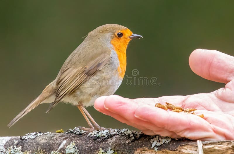 Closeup Shot of a Person Feeding a Cute Robin Stock Photo - Image of ...
