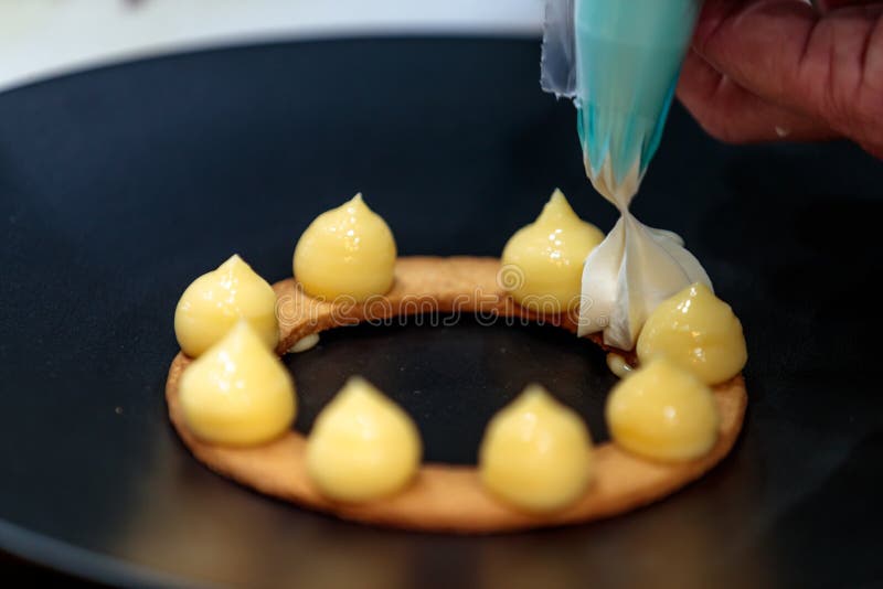 Closeup Shot of the Preparation Process of a Cream Dessert Stock Photo ...