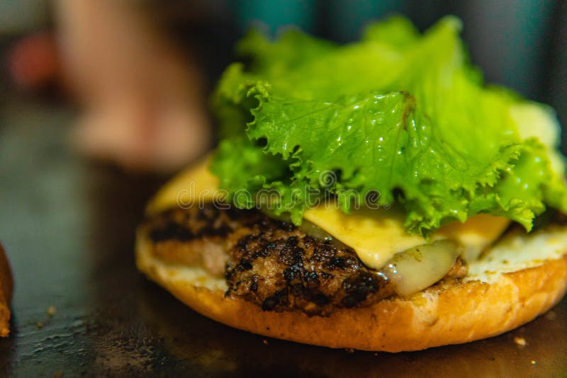 Closeup Shot of the Process Making of the Burger Stock Image - Image of ...