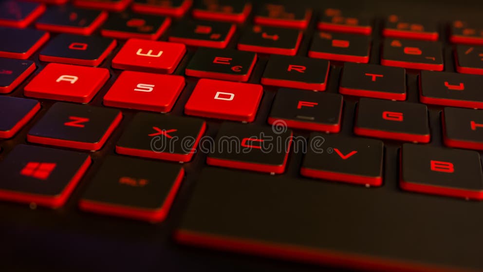 Closeup Shot of a Red Computer Keyboard with WASD Highlighted Editorial ...