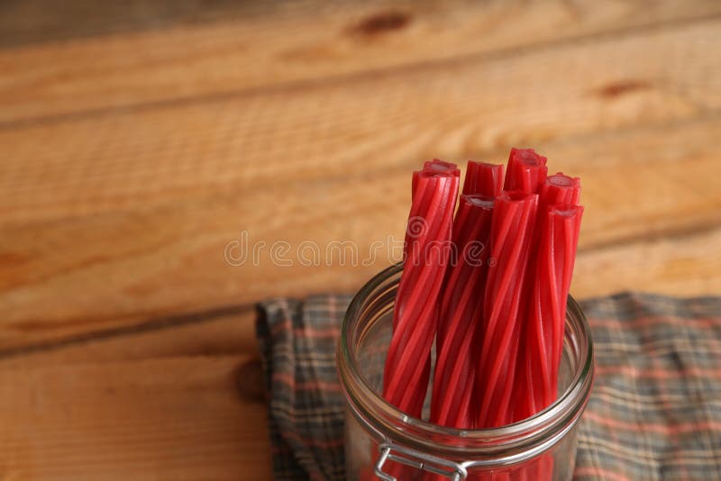 Closeup Shot of Red Gummy Licorice Sticks in a Jar Stock Image - Image ...