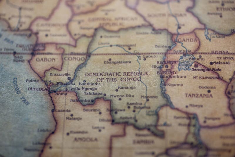 Closeup Shot of Republic of the Congo Country on a Vintage Map Stock ...