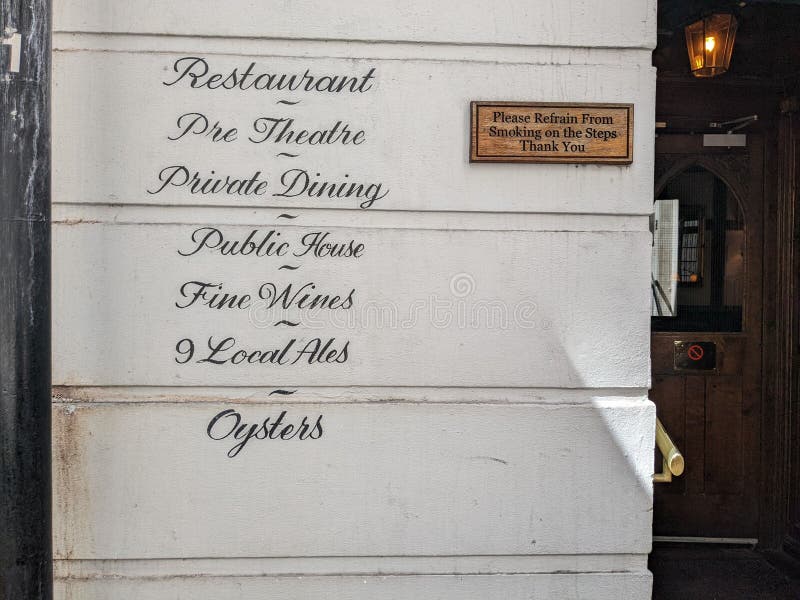 Closeup Shot of a Restaurant Wall with a No Smoking Sign Editorial ...